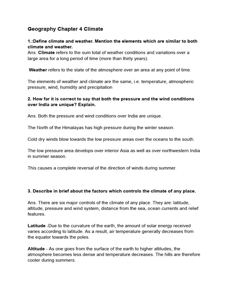 9 Geography Chapter 4 Climate | PDF | Climate | Wound