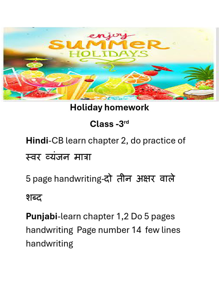 HOLIDAY HOMEWORK 3rd | PDF