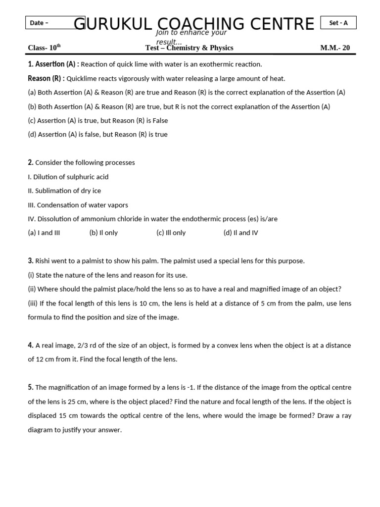 Chem ch_1 Phy Ch_1 Test | PDF | Oxide | Optics