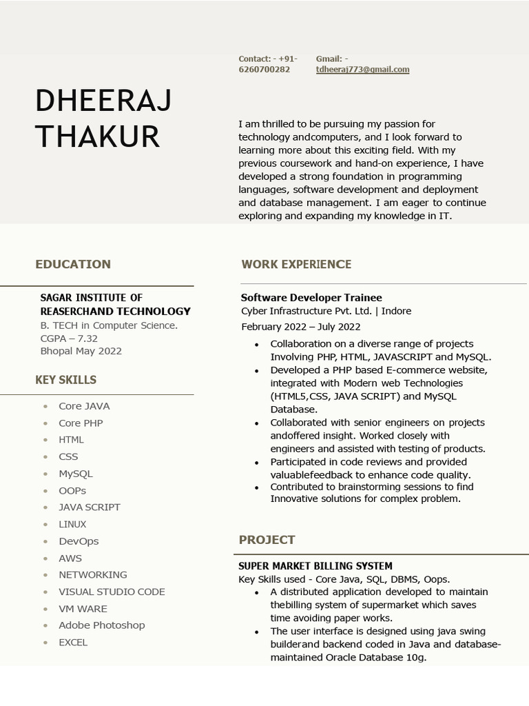 Resume.doc | PDF | Databases | My Sql