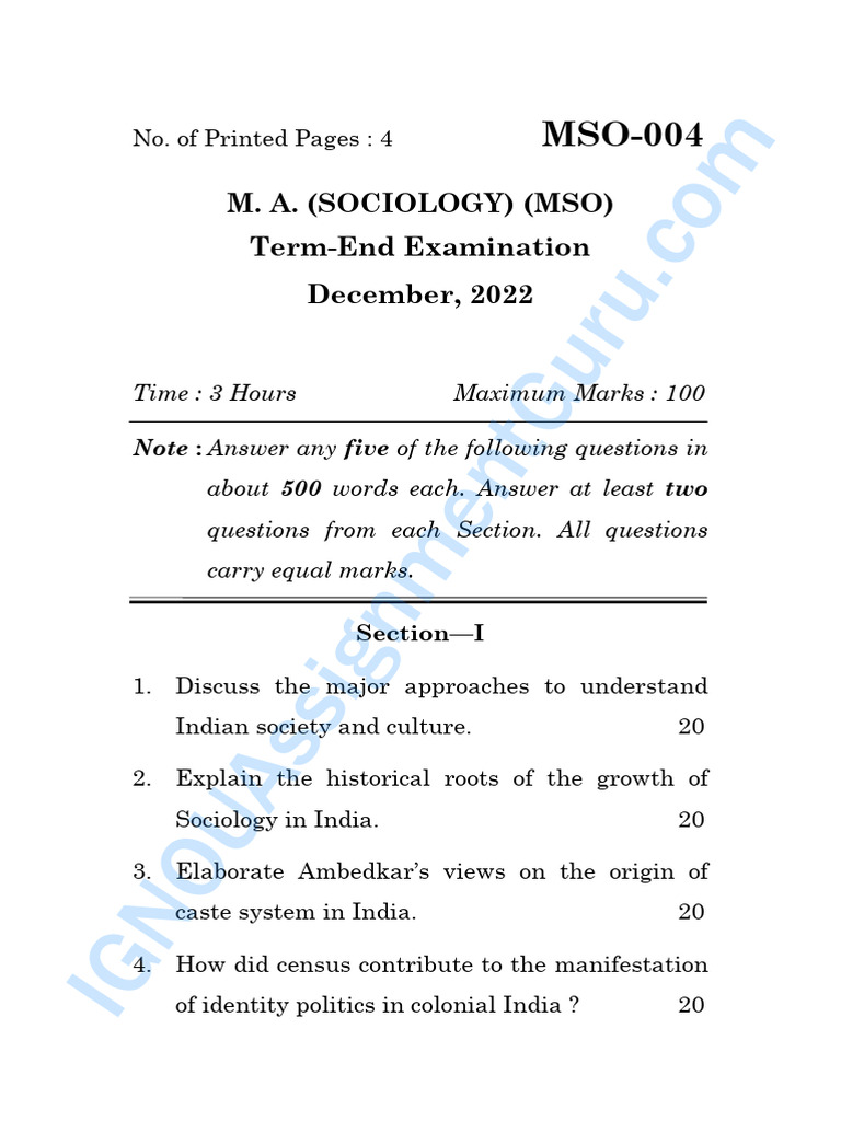 Dec - 2022 MSO-004 | PDF | Liberal Arts Education | Social Psychology