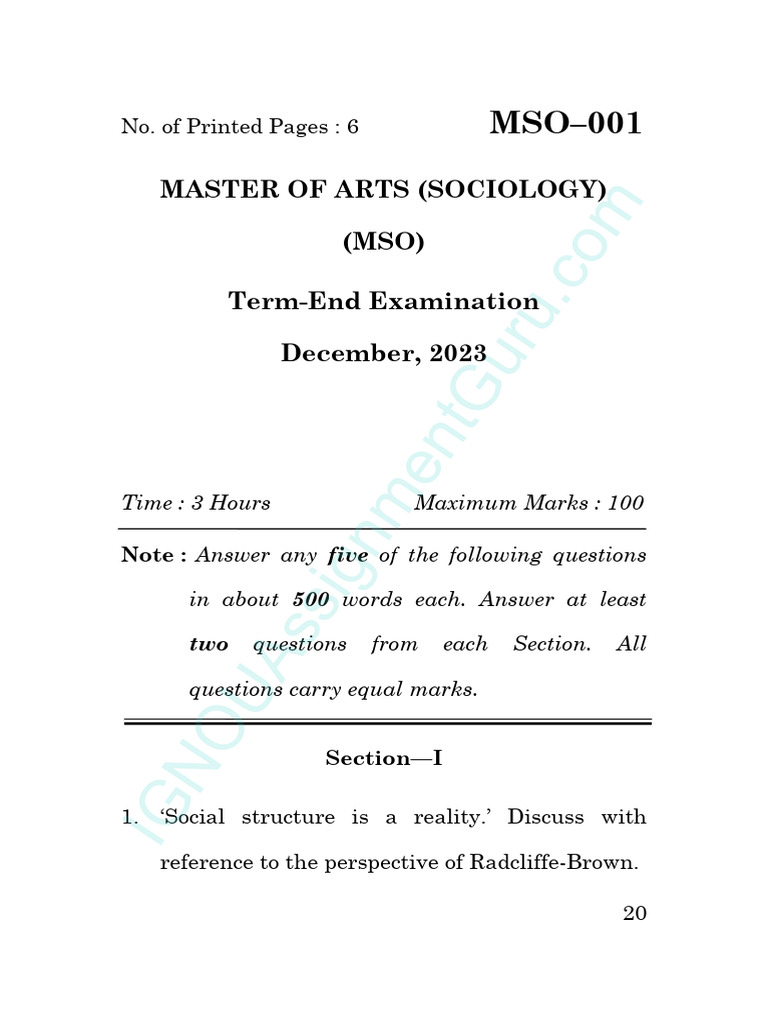 28. Dec 2023 MSO-001 IGNOUAssignmentGuru.com | PDF | Sociology | Social Psychology