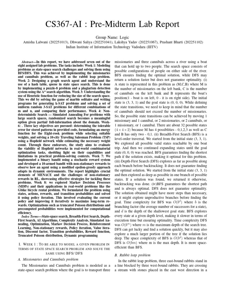 AI LabReport (1) | PDF | Algorithms And Data Structures | Theoretical Computer Science