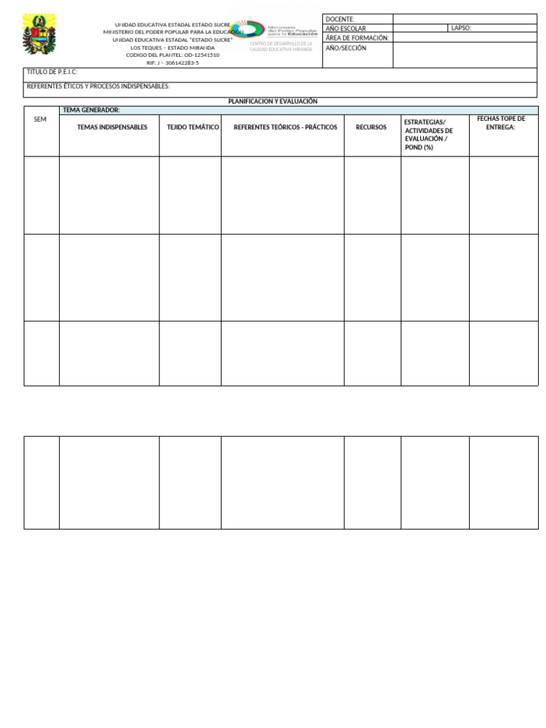 Modelo de Planificacion Liceo | PDF