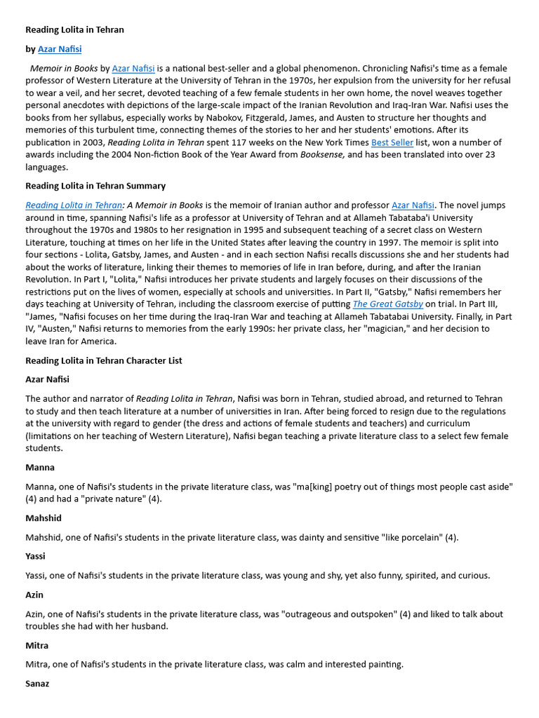 Reading Lolita in Tehran | PDF | Lolita