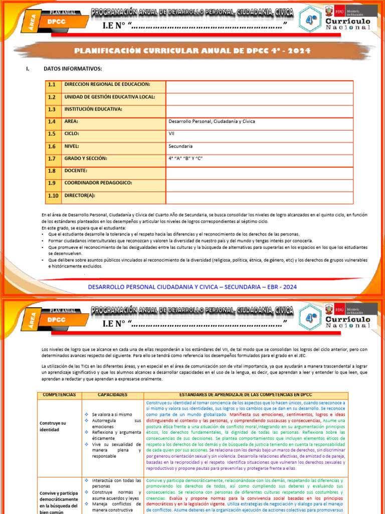 4° Sec. Plan Anual DPCC 2024 | PDF | La sexualidad humana | Ciudadanía