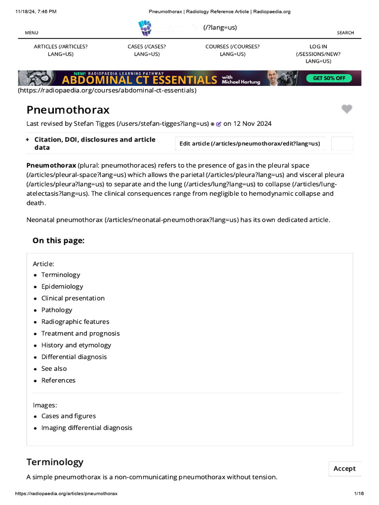 11 Pneumothorax - Radiology Reference Article | PDF | Medical Specialties | Human Diseases And ...