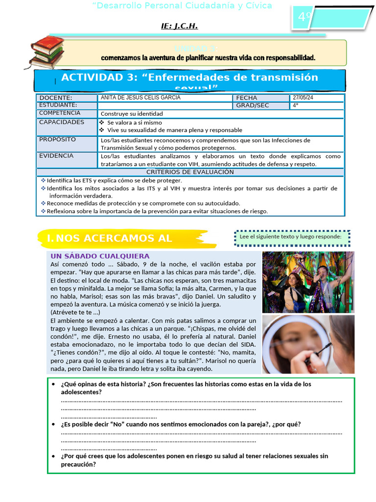 4° DPCC - Actv.03-Unid.3 2024 | PDF | Infección transmitida sexualmente | VIH / SIDA
