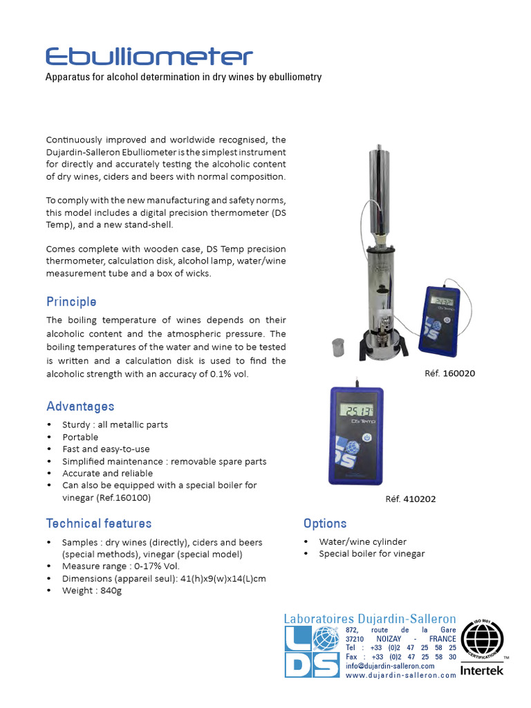 Alphatech Manual Ebulliometer Brochure - Specs | PDF