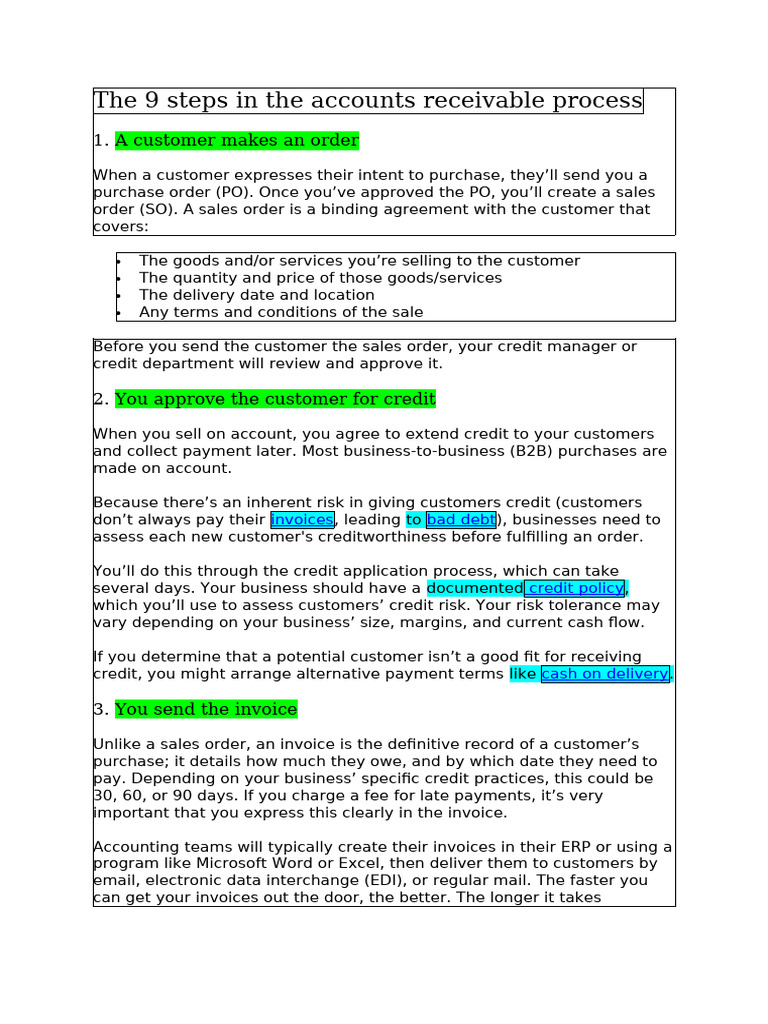 The 9 steps in the accounts receivable process | PDF | Credit | Finance ...