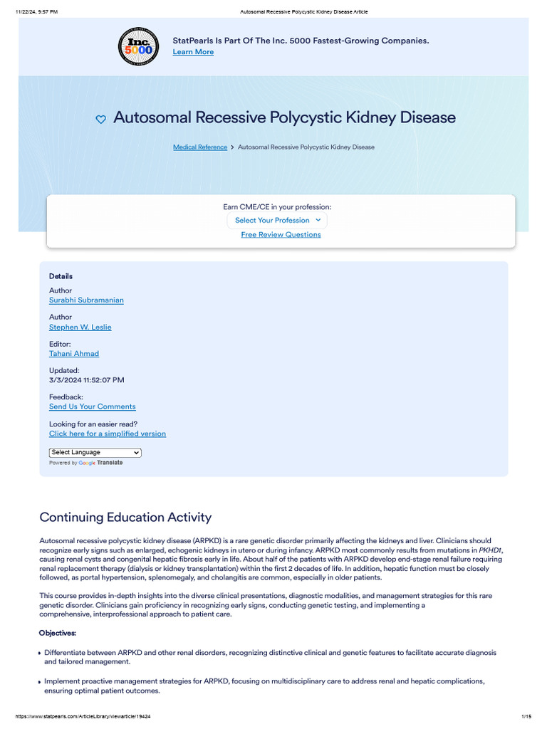 ARPKD: Genetic Disorder Overview | PDF | Cirrhosis | Liver