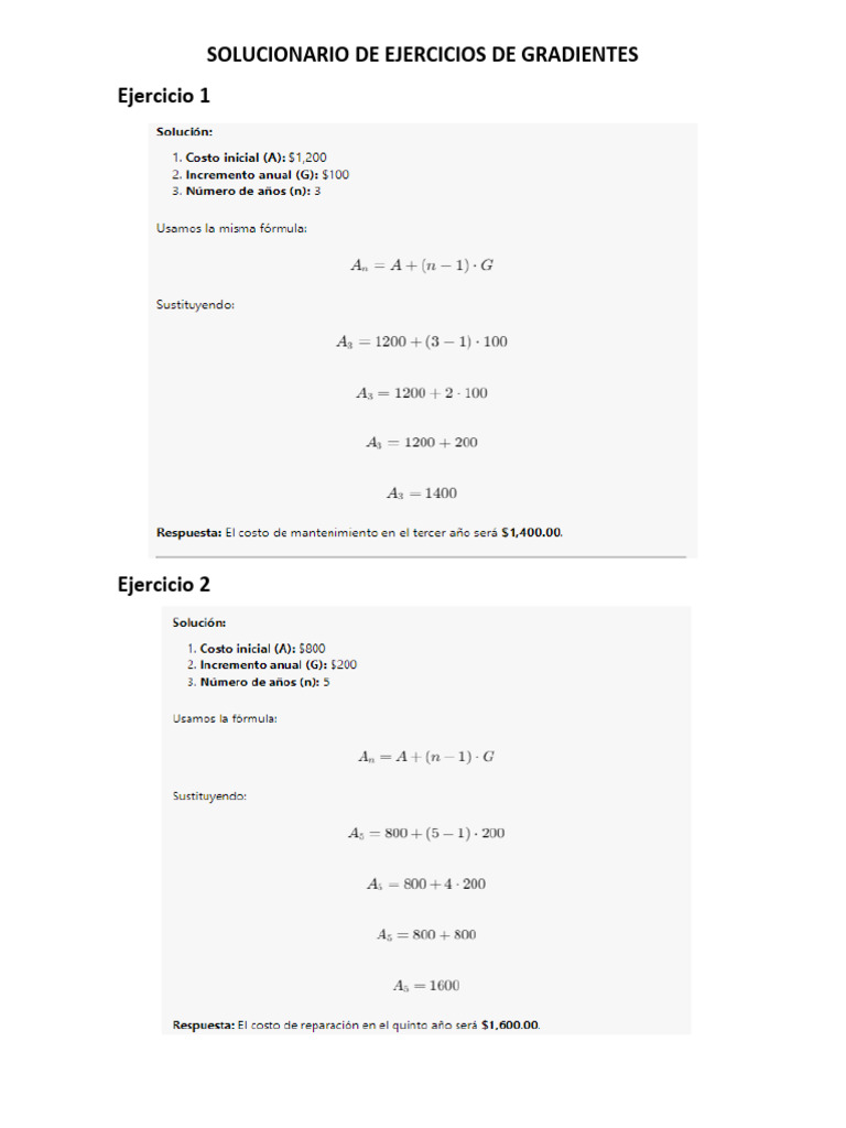 SOLUCIONARIO DE EJERCICIOS DE GRADIENTES | PDF