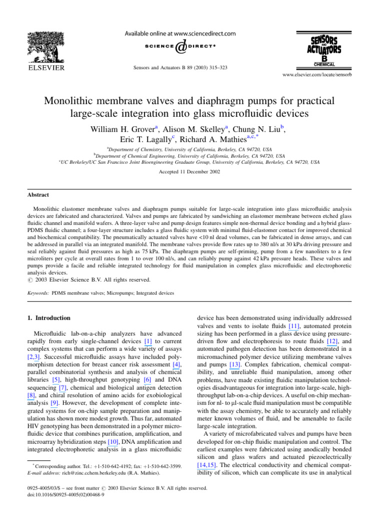 Monolithic Membrane Valves and Diaphragm | PDF | Physical Sciences ...