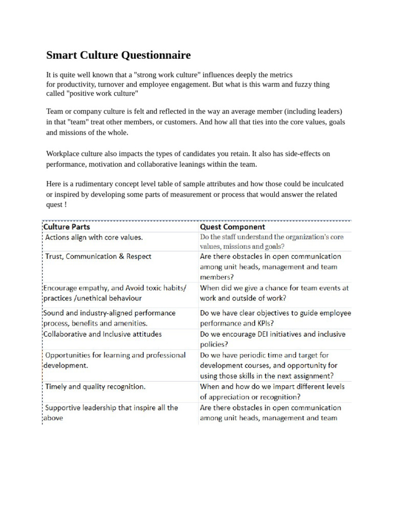 Smart Culture Questionnaire Guide | PDF