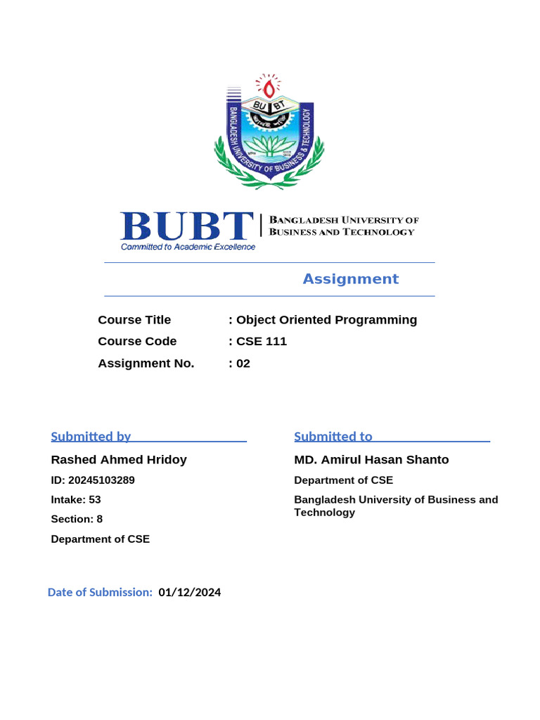 BUBT Cover Page | PDF