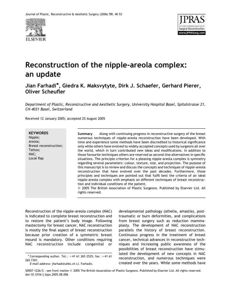 Reconstruction of The Nipple Areola Complex An Update 1 | PDF | Breast ...