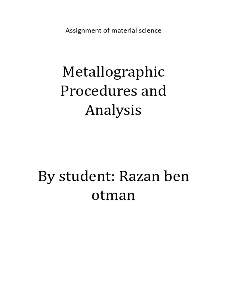 Metallographic Procedures And Analysis Guide Pdf Physical Sciences