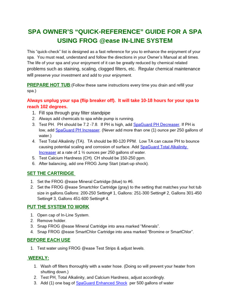 Spa Owner's Quick-Reference Guide | PDF | Alkalinity | Materials