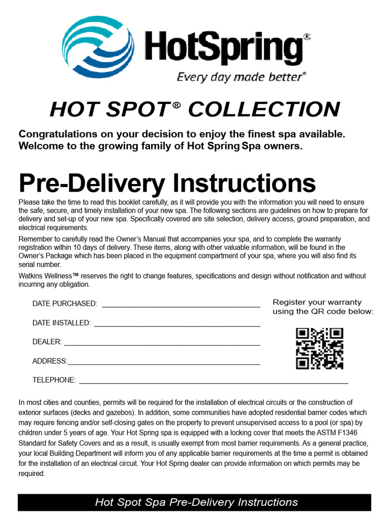 Hot Spot Collection 2024 Pre-Delivery Instructions | PDF | Mains Electricity | Ac Power Plugs ...