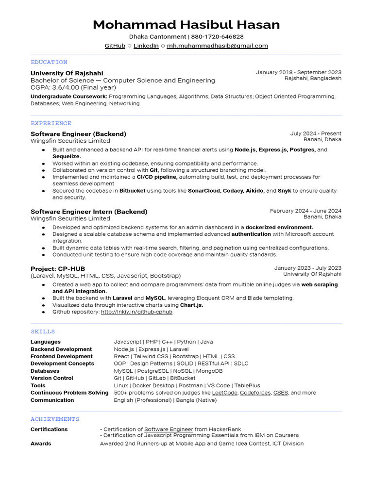 Resume Mohammad Hasibul Hasan | PDF | Postgre Sql | Databases