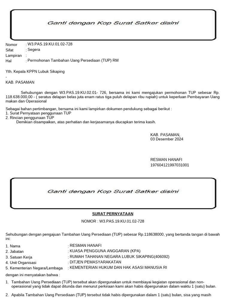 Permohonan Tambahan Dana TUP | PDF