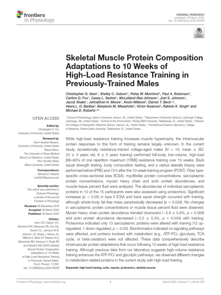 Skeletal Muscle Protein Composition Adaptations To 10 Weeks of High ...