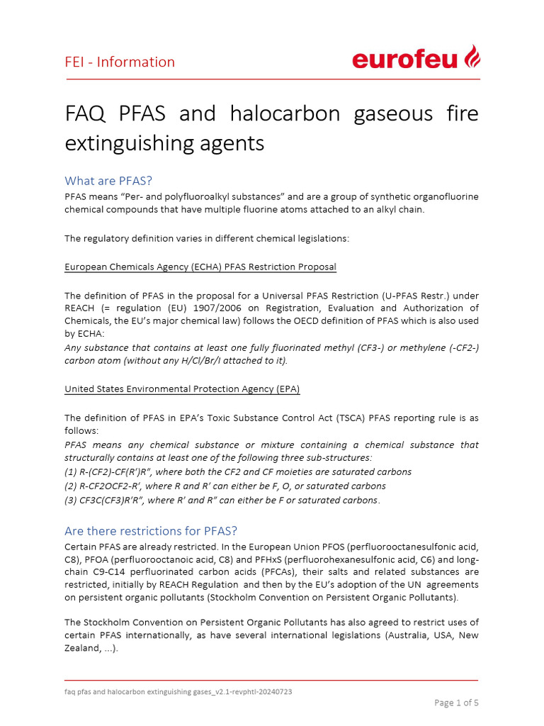 FAQ PFAS and Halocarbon Extinguishing Gases - V2-1-revPHTL-20240723 | PDF | Chemical Substances ...