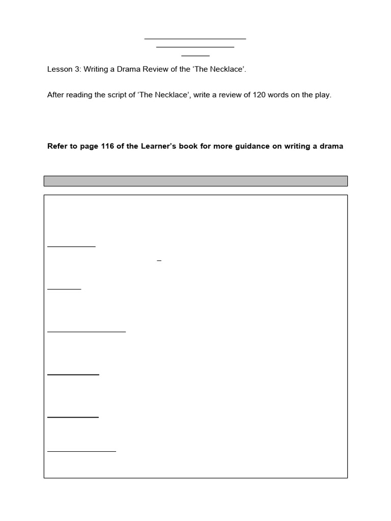 Lesson 3 Writing The Play Review-Grade 7 | PDF | Plot (Narrative)
