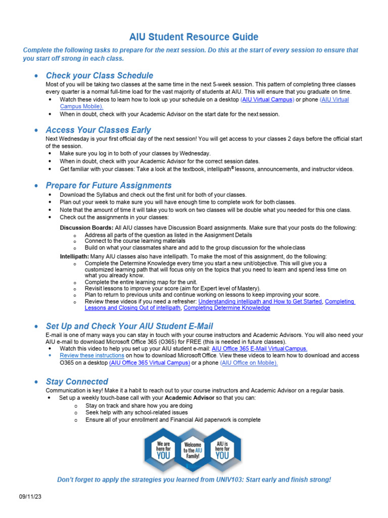 AIU Student Resource Guide Updated 2024 | PDF | Microsoft Office | Mobile Phones