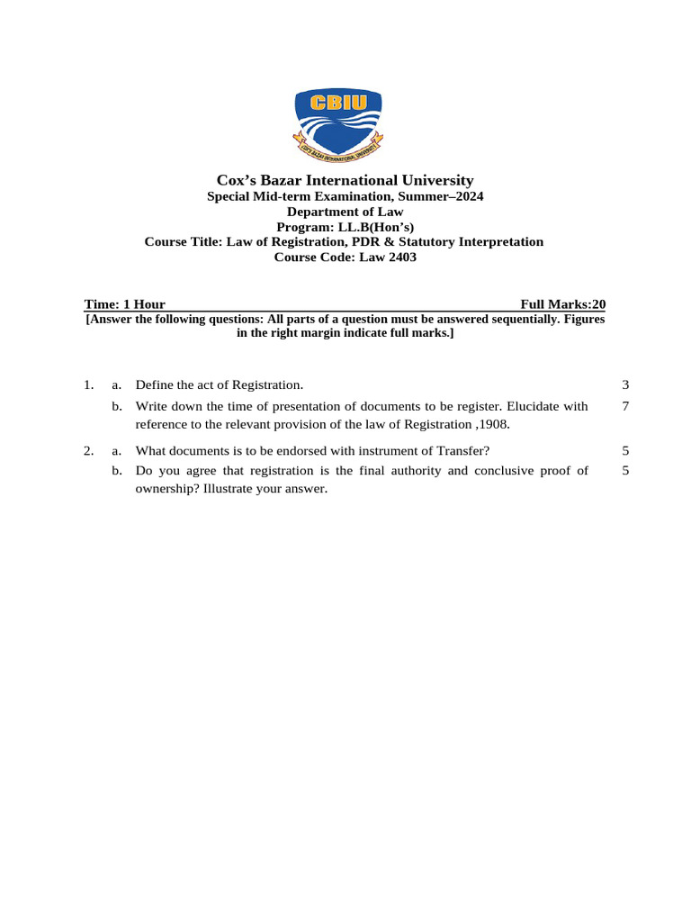 Law of Registration, PDR & Interpretation | PDF