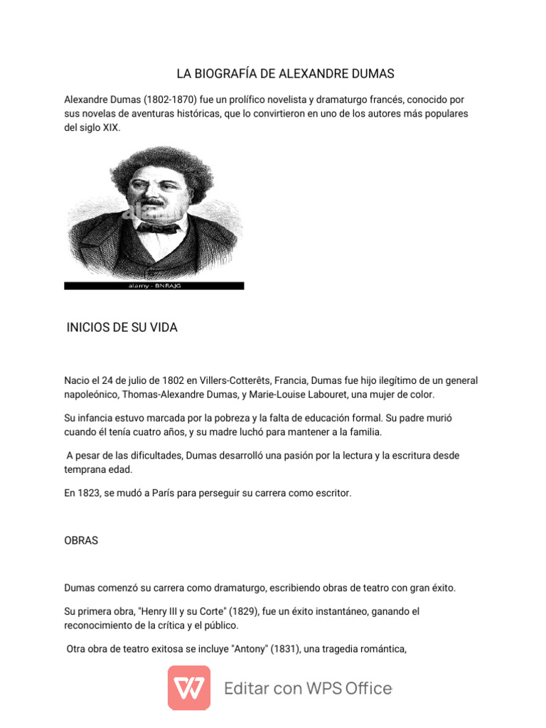 Biografía de Alexandre Dumas | PDF | Alexandre Dumas | Los tres mosqueteros