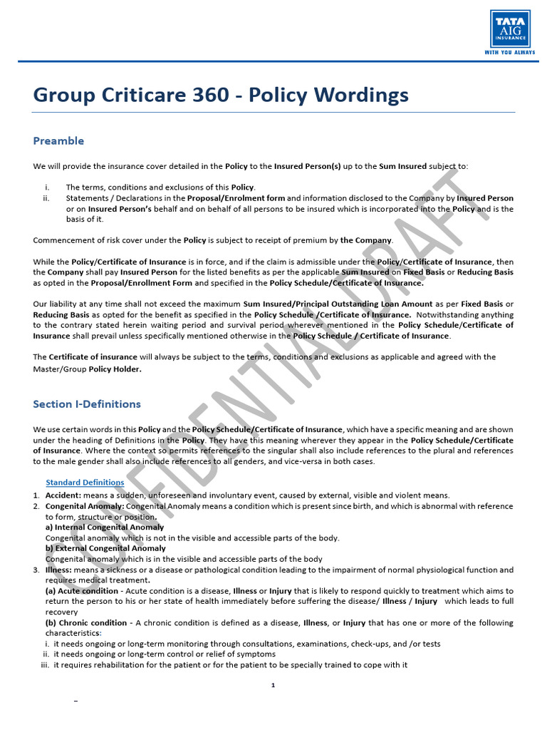 group_criticare_360_policy_wordings | PDF | Myocardial Infarction | Cancer