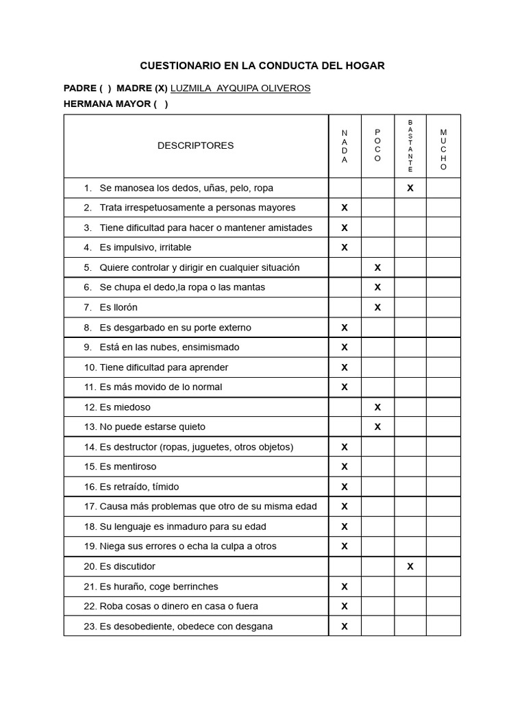 CUESTIONARIO EN LA CONDUCTA | PDF