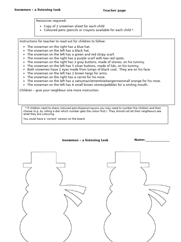 Listening Task - Snowmen | PDF