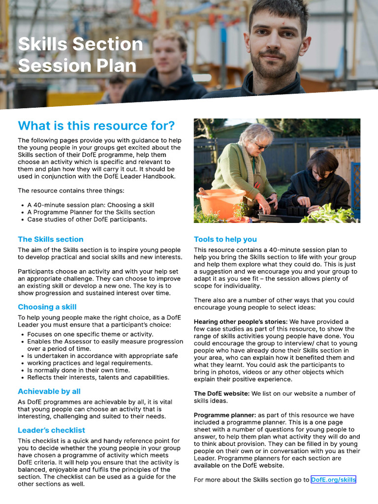 Skills Section Session Plan | PDF | Learning