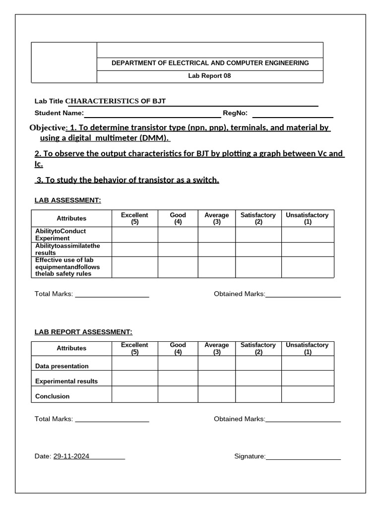 EDC LAB REPORT 08 | PDF | Bipolar Junction Transistor | Transistor