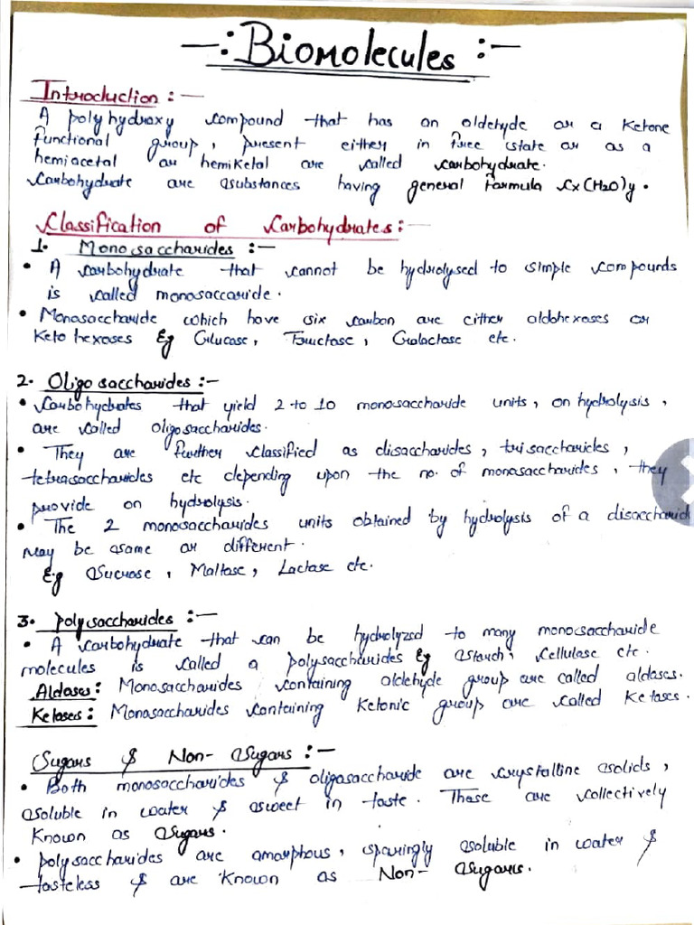Biomolecules Handwritten Notes | PDF | Organic Compounds | Chemical ...