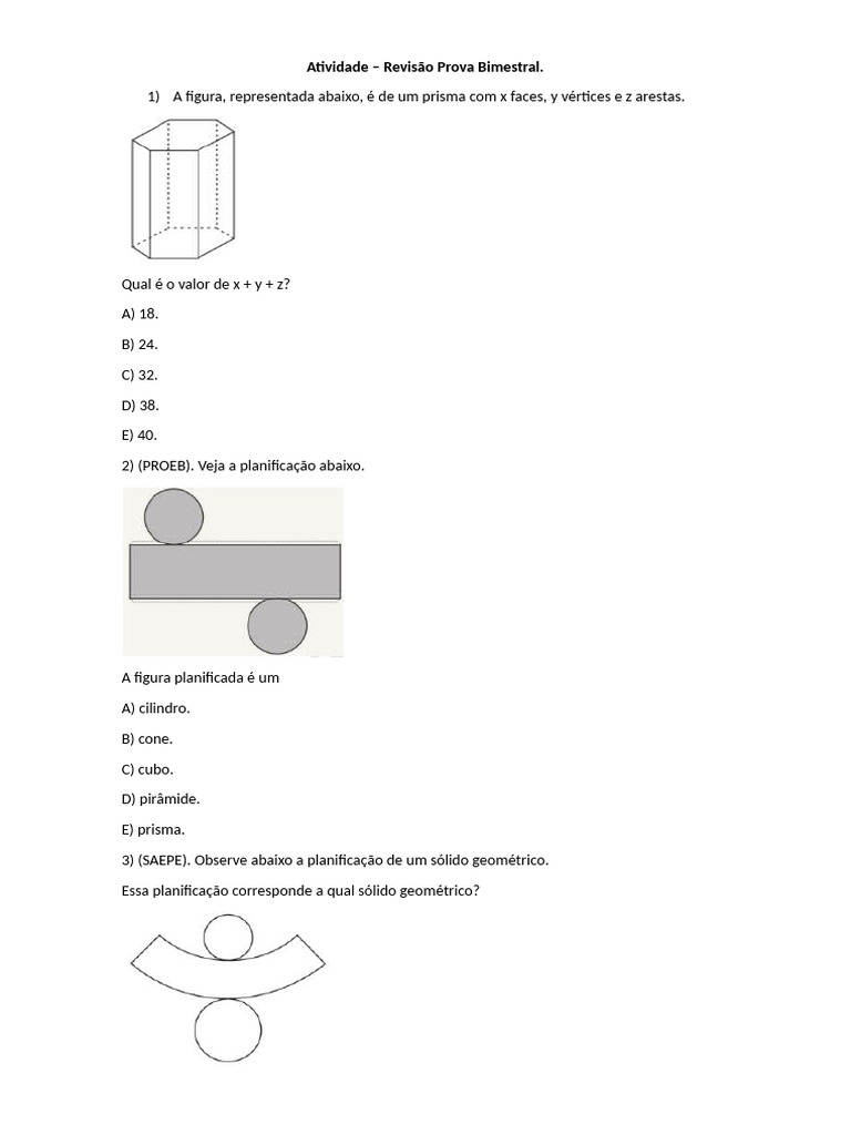 Atividade - Docx Planificao, Area e Volume | PDF
