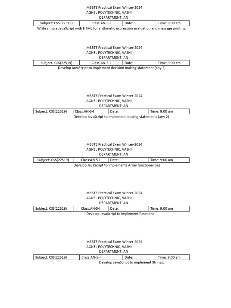 Javascript And Web Dev Practical Exam Pdf Java Script Web Development