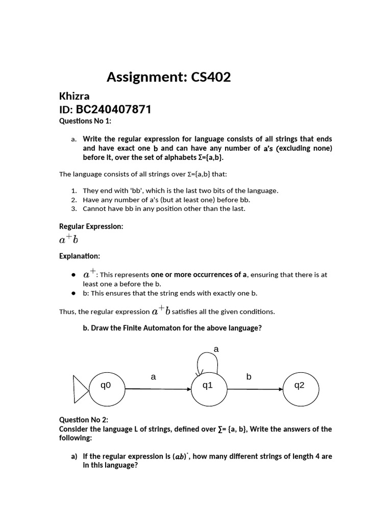 CS402_1 solution | PDF | String (Computer Science) | Regular Expression