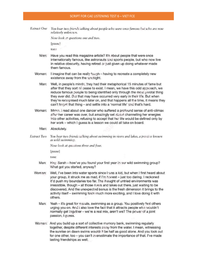 CAE Listening Test 6 Script | PDF