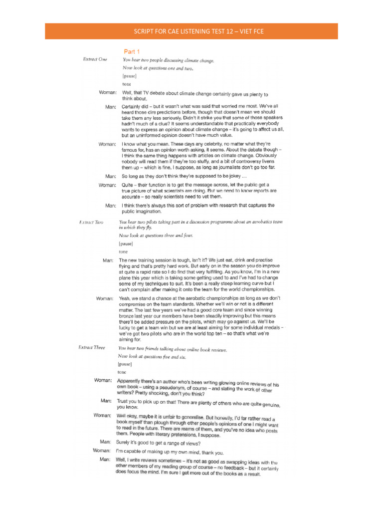 Script for CAE Listening Test 12 | PDF