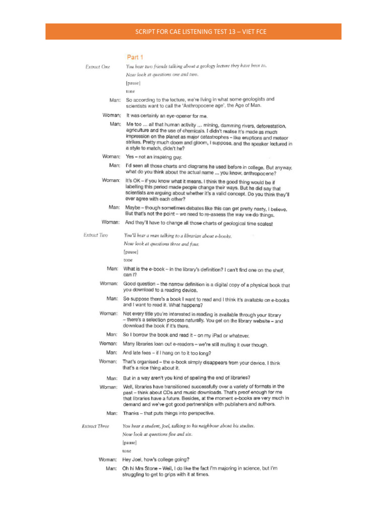 CAE Listening Test 13 Script | PDF