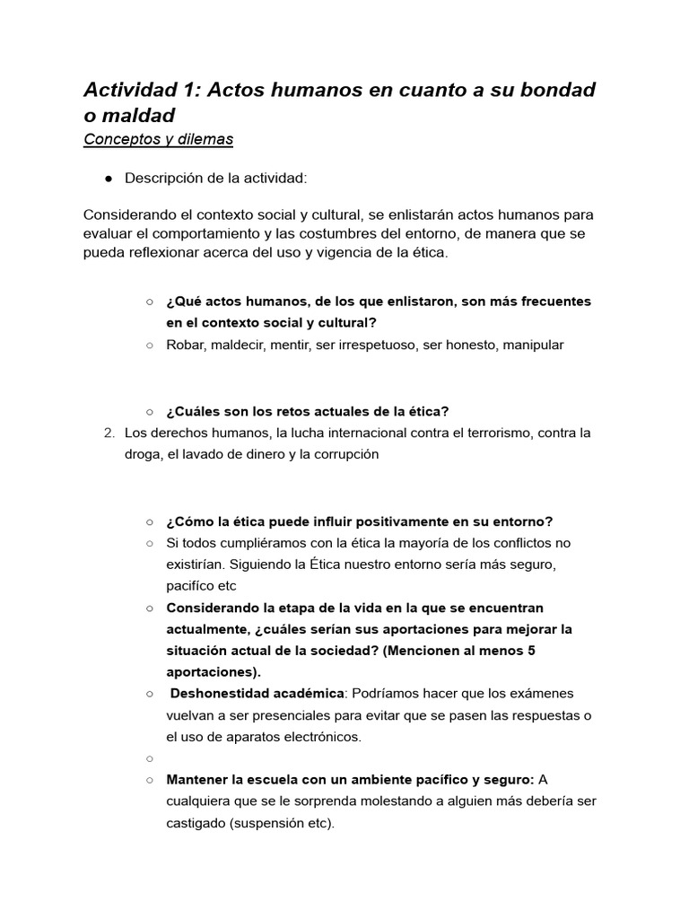 Actividad 1 Conceptos y Dilemas | PDF