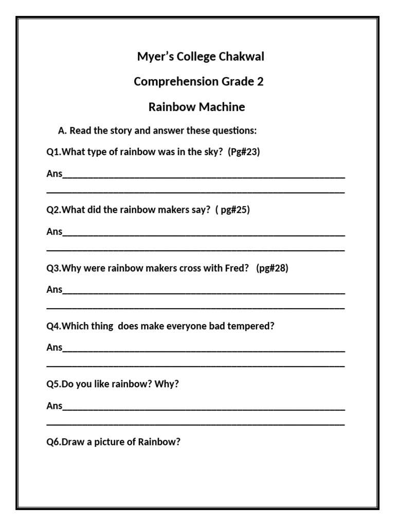 Rainbow Comprehension | PDF