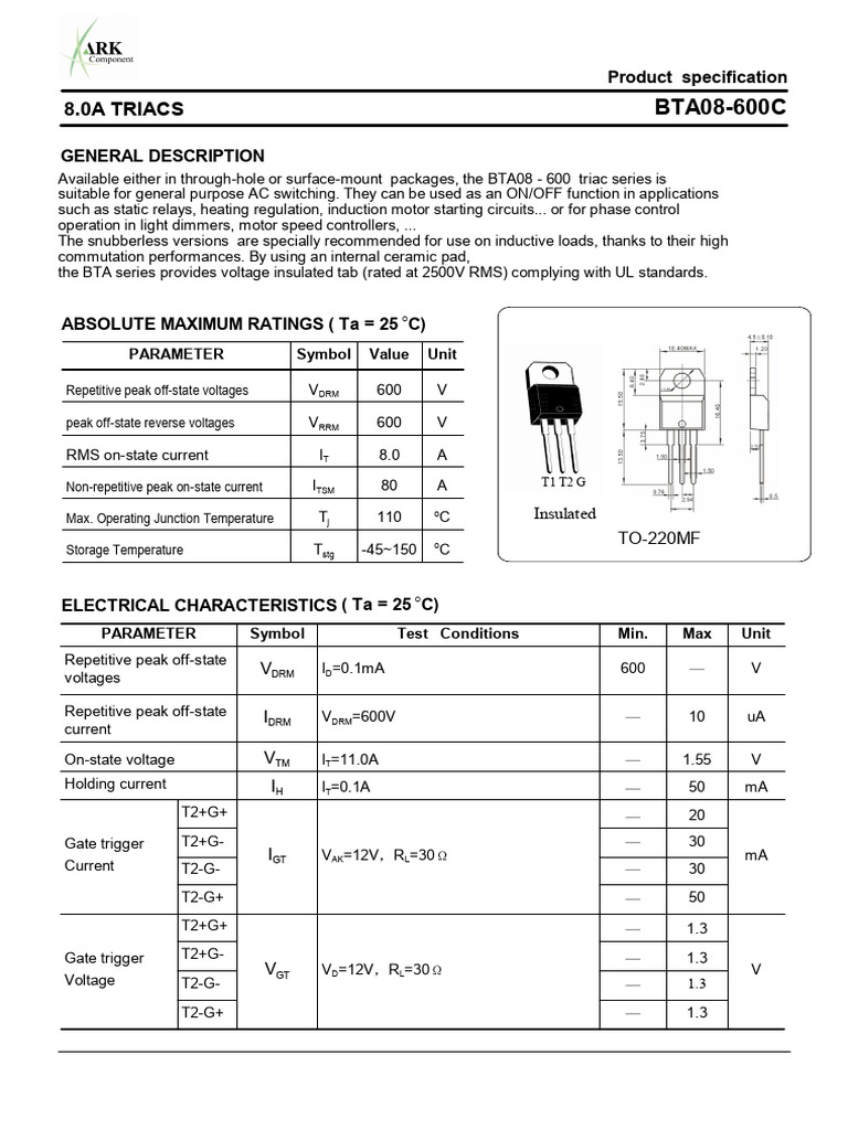 TR008bta08-600c C ARK 0001 | PDF | Power (Physics) | Electronic Engineering