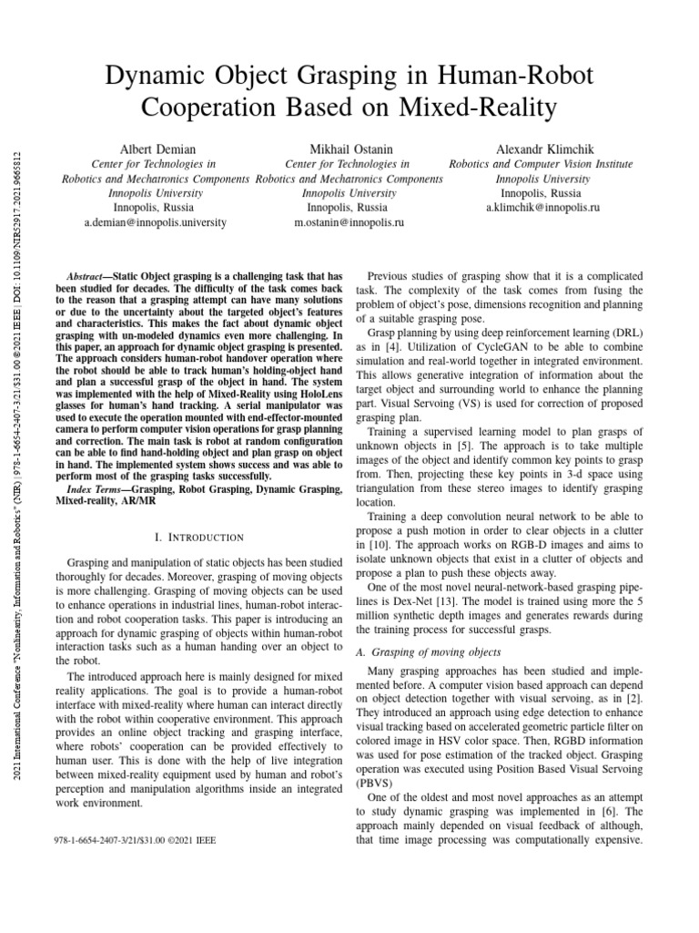 Dynamic Object Grasping in Human-Robot Cooperation Based On Mixed ...