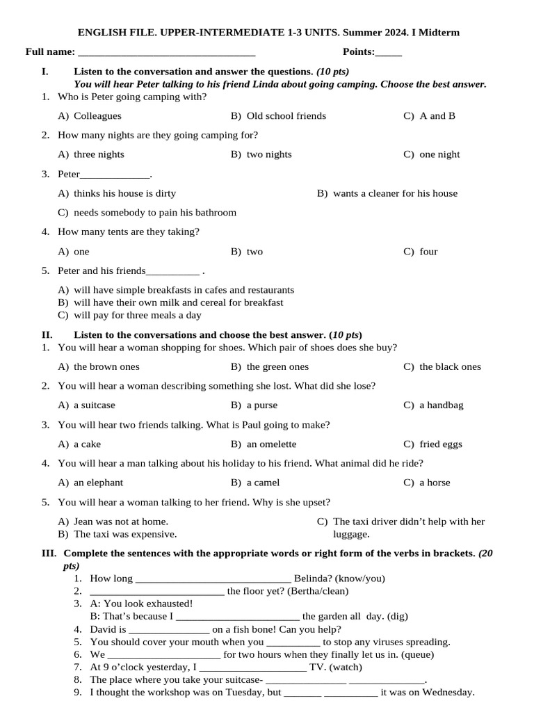 Upper Inter EF Summer 2024 1-3 | PDF | Meal
