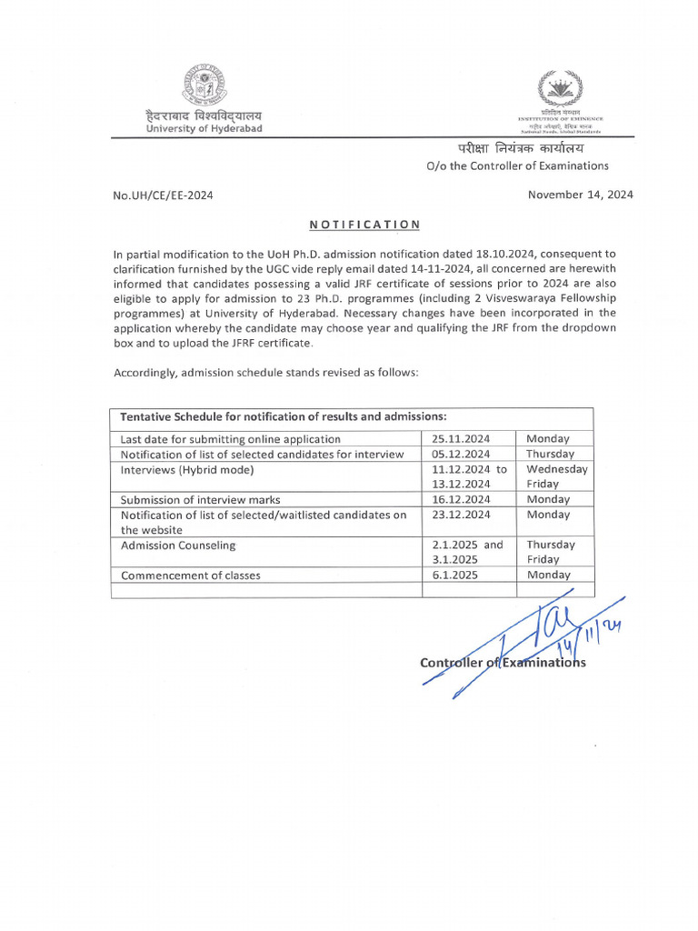 PHD Revised Schedule | PDF