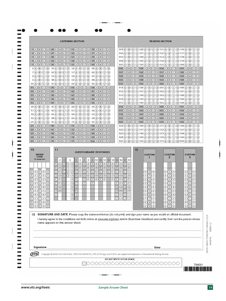 toeic answer sheet (เน้นใช้ใบที่ 2) | PDF
